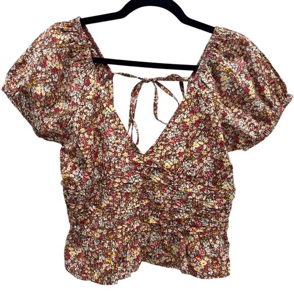 Sim & Sam | Tops | Sim Sam Brown Pink Ditsy Floral Smocked Puff Sleeve ...